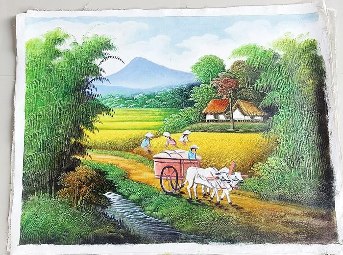 Jual Lukisan Panen Padi dengan Gerobak Sapi Ukuran 60x80cm - Kota ...