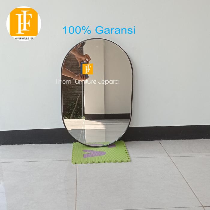 Jual CERMIN OVAL DINDING LIST BESI 40 X 80 / KACA CERMIN PLAT BESI ...