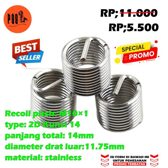 Jual Recoil Helicoil Verbos Drat Baut Kunci 14 Alus. M10×1.0 2D material - Jakarta Timur ...