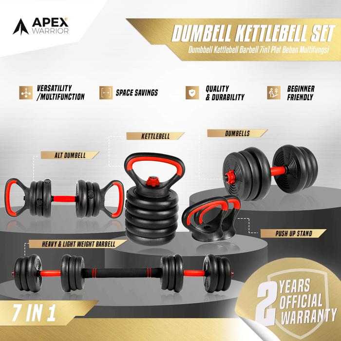 Jual Apex Warrior Dumbbell Kettlebell Barbell 7 in 1 Plat Beban ...