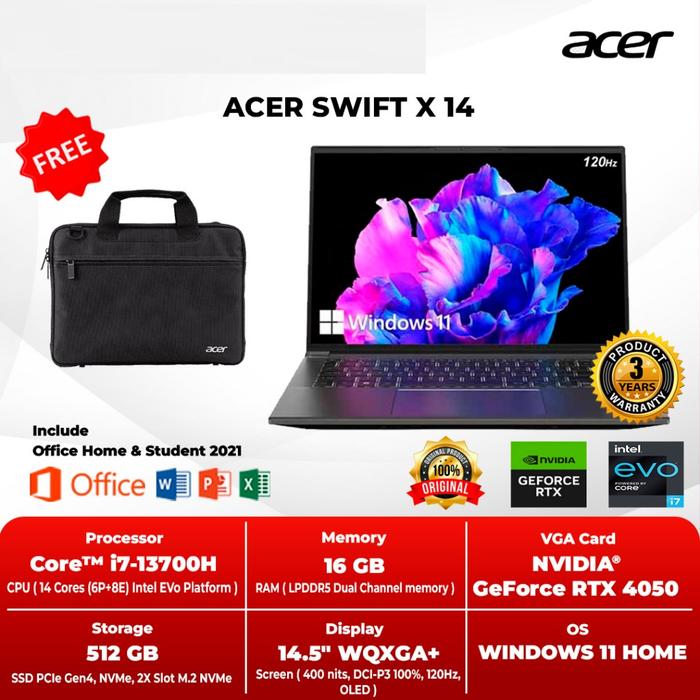 Jual Acer Swift X SFX14 71G Core i7 13700H 16G 512G RTX4050 6G W11 OHS ...