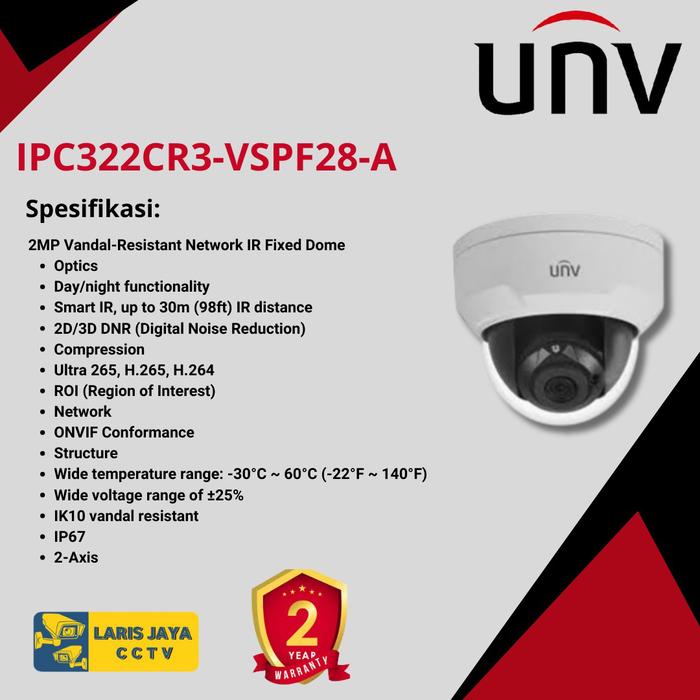 Jual IP Camera Uniview / UNV IPC322CR3-VSPF28A CCTV Indoor 2MP 1080p ...