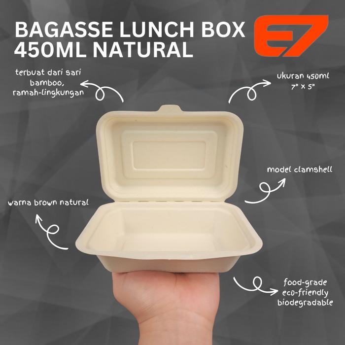 Promo Lunch Box Bagasse 450ml Clamshell Natural 7x5" - Bagasse Box, Food Box - Jakarta Utara ...