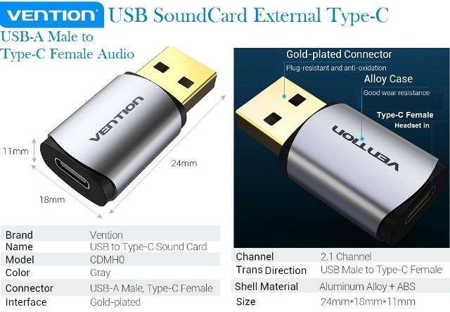 Jual Vention USB SoundCard External USB Male to Type C Female Audio Mic ...