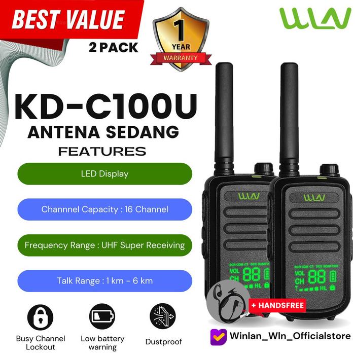Jual Walkie Talkie Ht Two-way Radio Wln Layar Led Kd - C100u + Hf Di ...