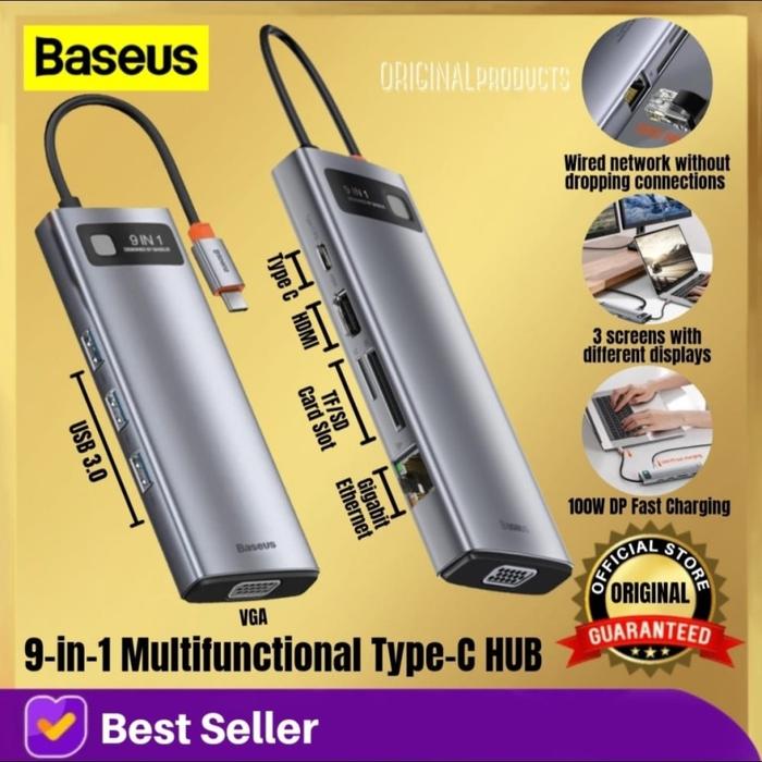Promo BASEUS USB C HUB 3.0 VGA HDMI SD TF MICRO LAN RJ45 PD 4K NEW MACBOOK - Baseus 9 in 1 Cicil ...