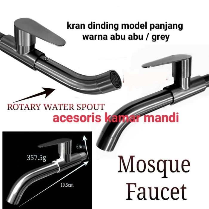 Jual kran tembok long warna grey/abu abu kran dinding model panjang ...