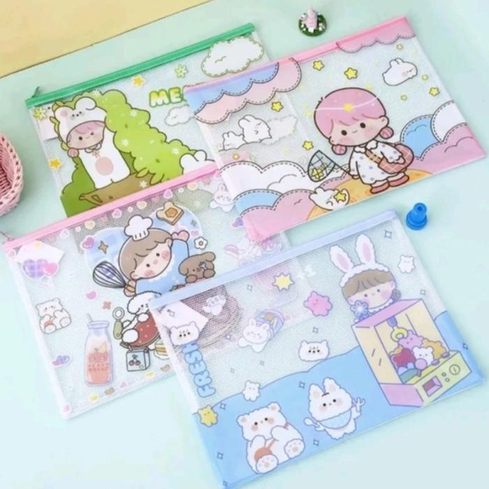 Jual DP Map Folder Plastik Mika Bening Jaring Karakter Kartun A4 - Kab ...