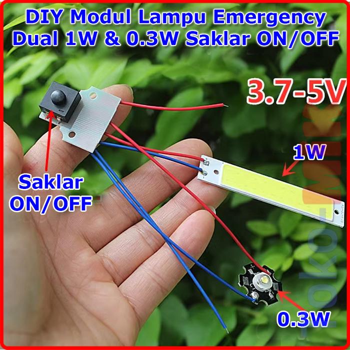 Jual Modul DIY Lampu LED Emergency Senter Dual Double 1W 0.3W DC 3.7V ...