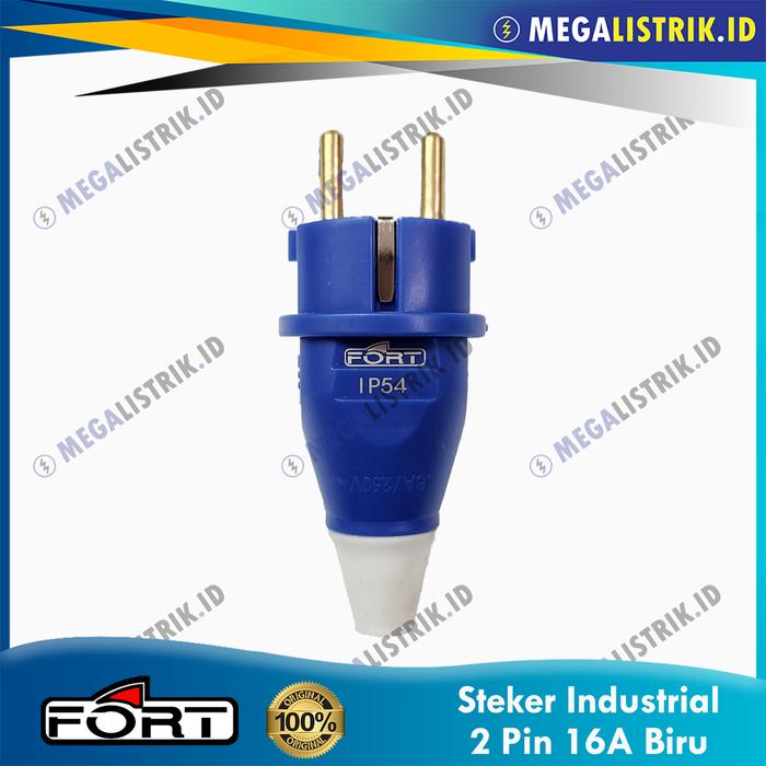 Jual Fort Steker Karet 2P 16A Biru / Industrial Plug 2P+E 16A 012 IP44 ...