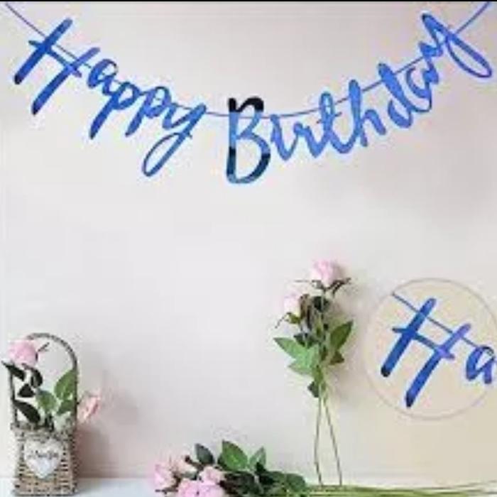 Jual Banner Tulisan Happy Birthday Hbd Latin Good Quality - Biru ...