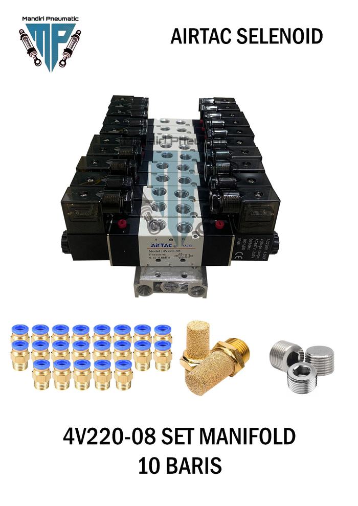 Jual Solenoid Valve Airtac 4V220-08 set Manifold dan Nepel - 7BARIS ...