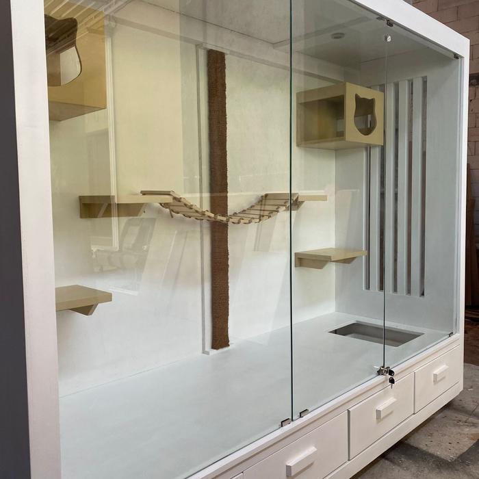 Jual kandang kucing besar mewah full kaca cat playground jumbo kayu ...