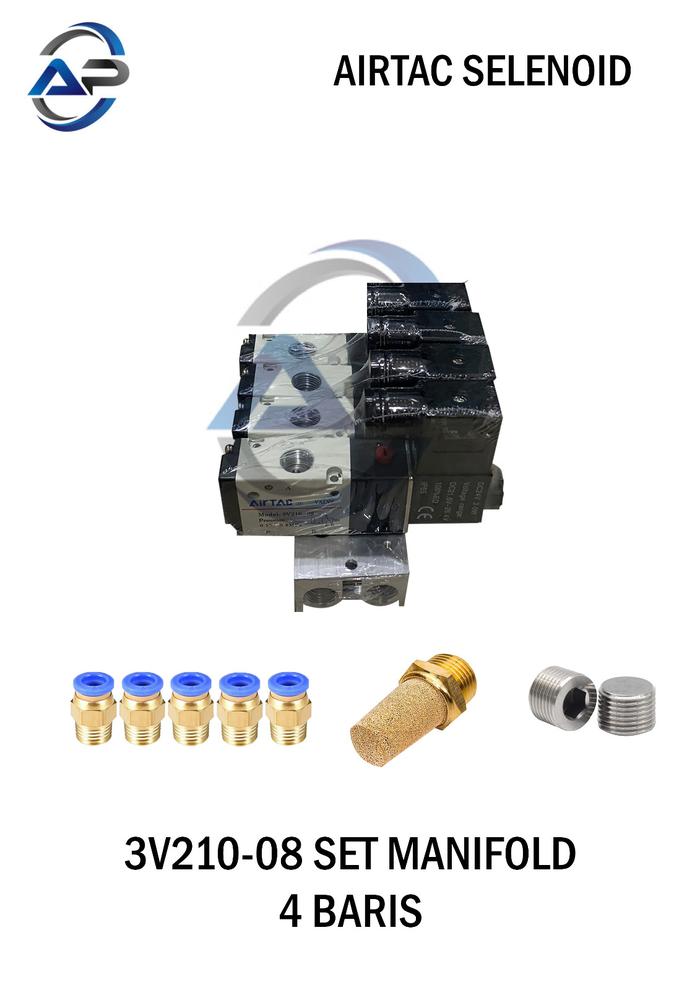 Jual Solenoid Valve Airtac 3v210-08 set Manifold dan Nepel - 3BARIS ...