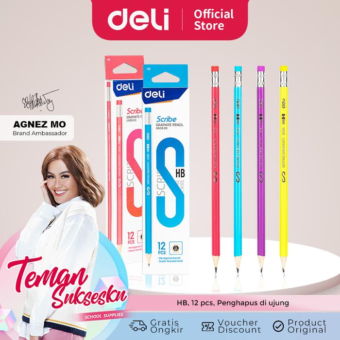 Jual Deli Pensil HB / Graphite Pencil Isi 12 Dengan Penghapus EU50800 ...