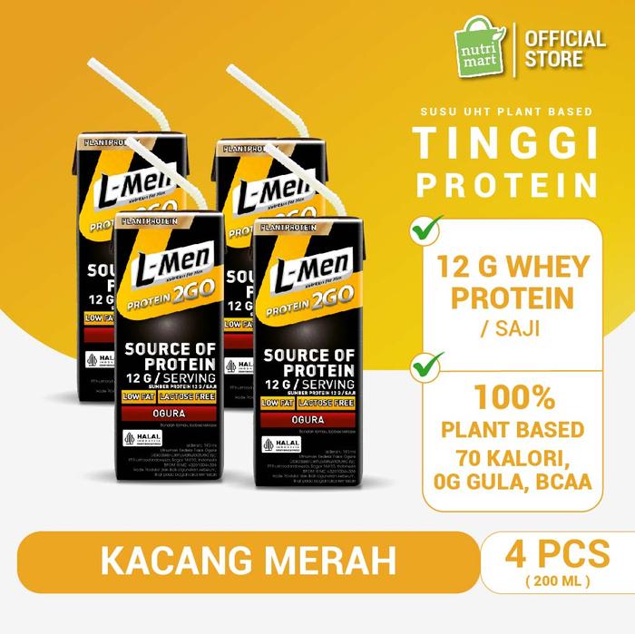 Promo 4 Packs - L-Men UHT Plant Protein 2GO Ogura (Kacang Merah) 190 ml ...
