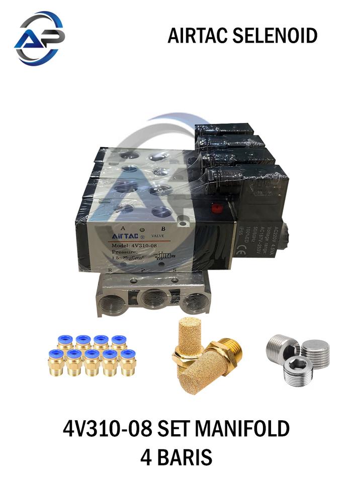 Jual Solenoid Valve Airtac 4V310-08 set Manifold dan Nepel - 2BARIS, SELANG - 4BARIS, SELANG 6MM ...
