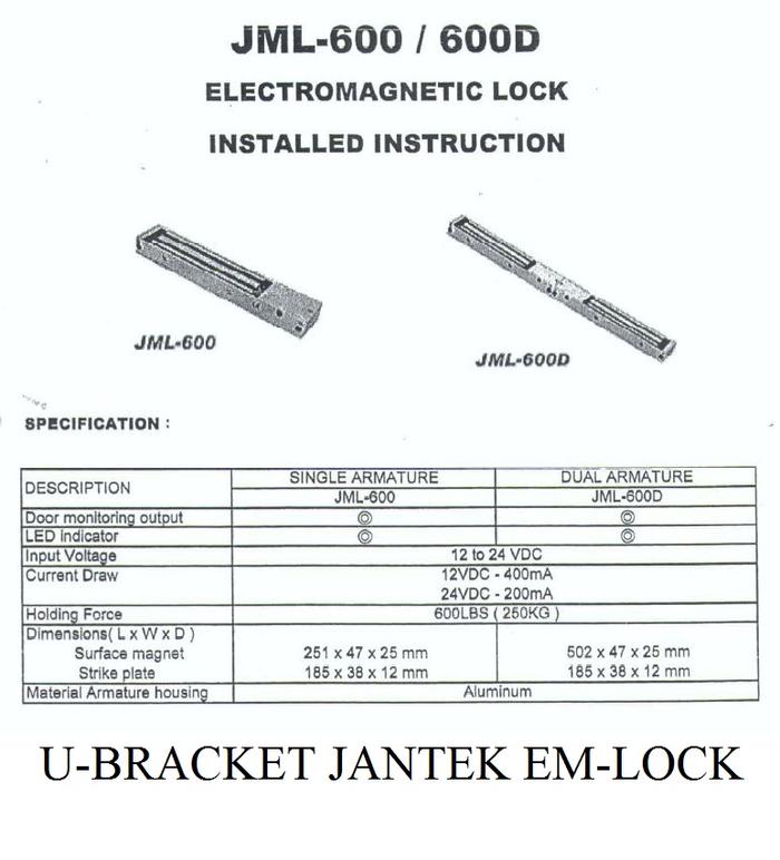 Jual U Bracket for EM Lock Jantek Electromagnetic Access Door Control ...