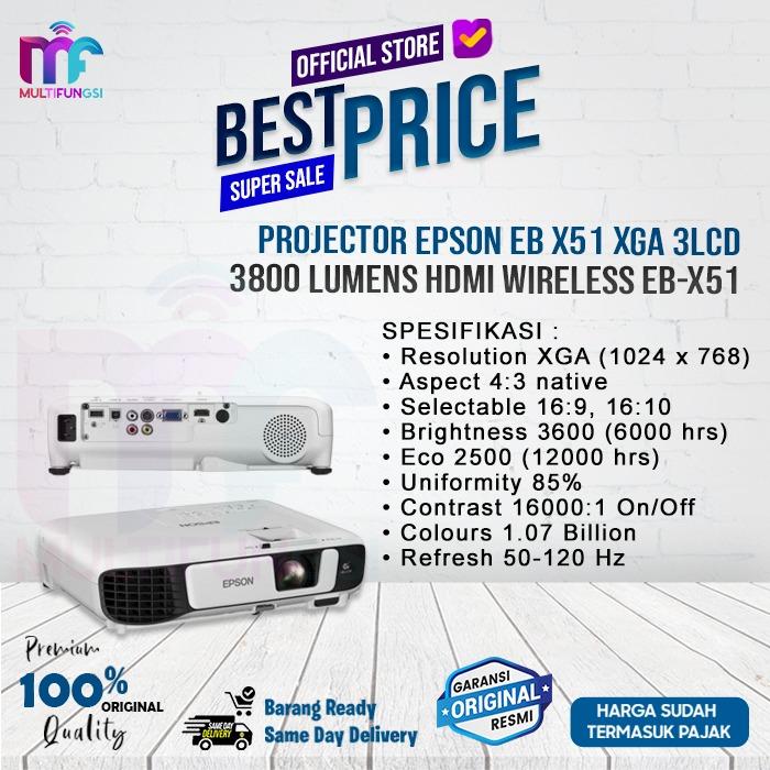 Promo Projector Epson EB X51 XGA 3LCD 3800 LUMENS HDMI Wireless EB-X51 ...