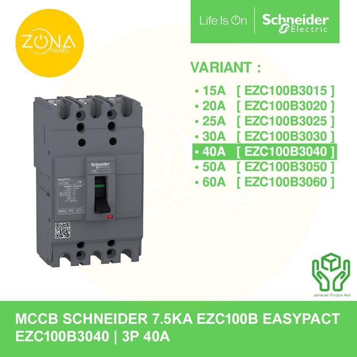 Jual MCCB SCHNEIDER EASYPACT EZC100B 3 PHASE 3P 40A EZC100B3040 ORIGINAL - Jakarta Pusat - ZONA ...