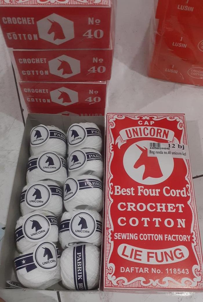 Jual Benang Rajut Renda No 40 Unicorn Putih /Benang Akte (1 Kotak = 10 ...