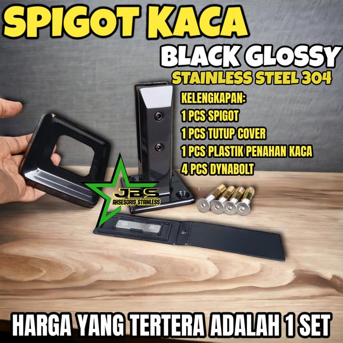 Promo SPIGOT/BRACKET KACA BLACK GLOSSY STAINLESS SS 304 - Kab ...