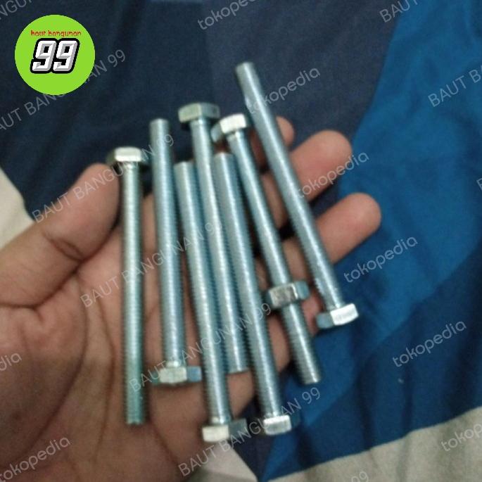 Jual m10x140mm baut mur galvanis / hex bolt nut m10x140 HT - FT - full ...