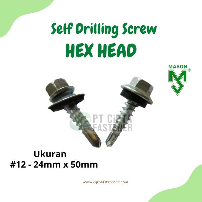 Jual Self Drilling Skrup/Roofing Hex Head #12 24x50mm dan Bonded Washer ...
