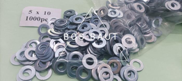 Jual Ring Plat / Flat Washer Besi M5x10x1 Putih - Ring Plat M5 ISI 10 ...