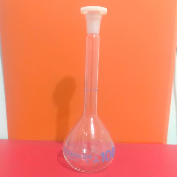 Jual Volumetric Flask100ml. Labu Ukur. 100ml, PP Stopper. Blue ...