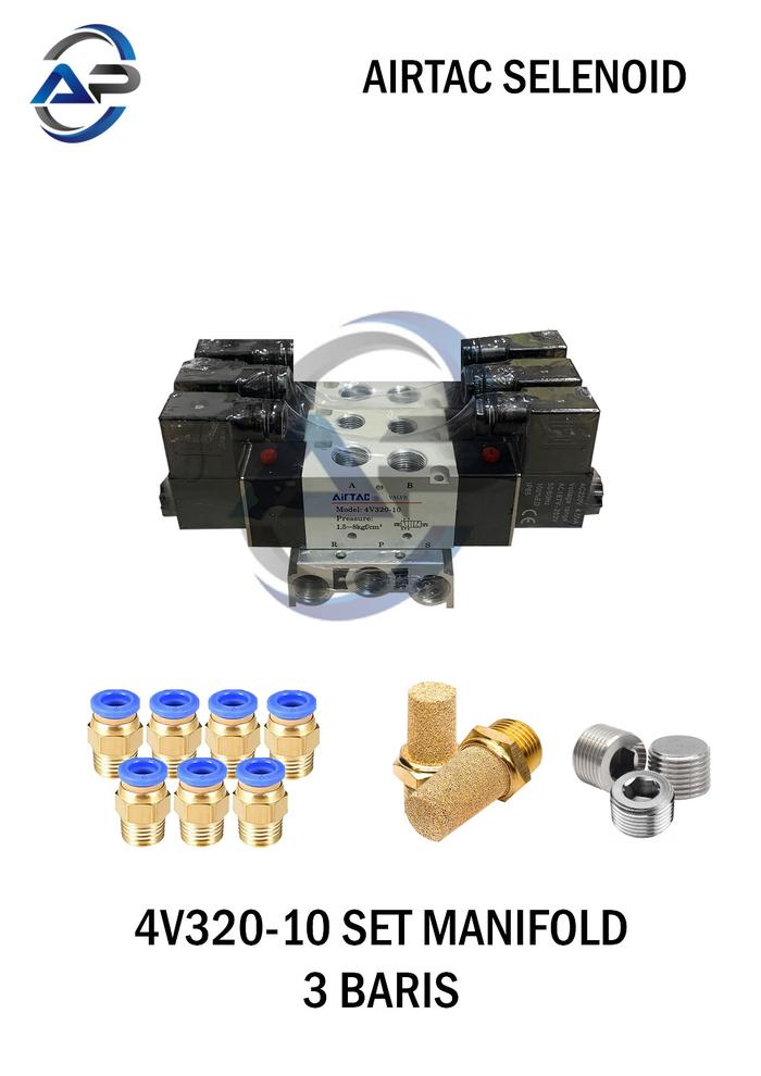 Jual Solenoid Valve Airtac 4V320-10 set Manifold dan Nepel - 6BARIS ...