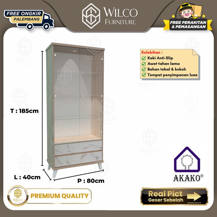 Jual Lemari Hias Kaca 22 LH 185 Cream / Lemari Pajangan Kaca 2 Pintu PLG - Kota Palembang ...