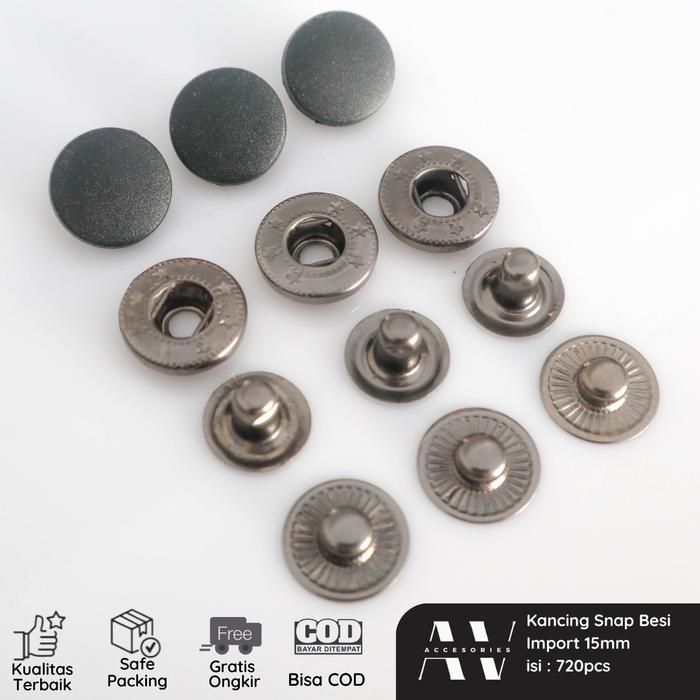 Jual AVACC Kancing Jepret Cetet Besi Impor 15mm Black Doff Snap Button ...