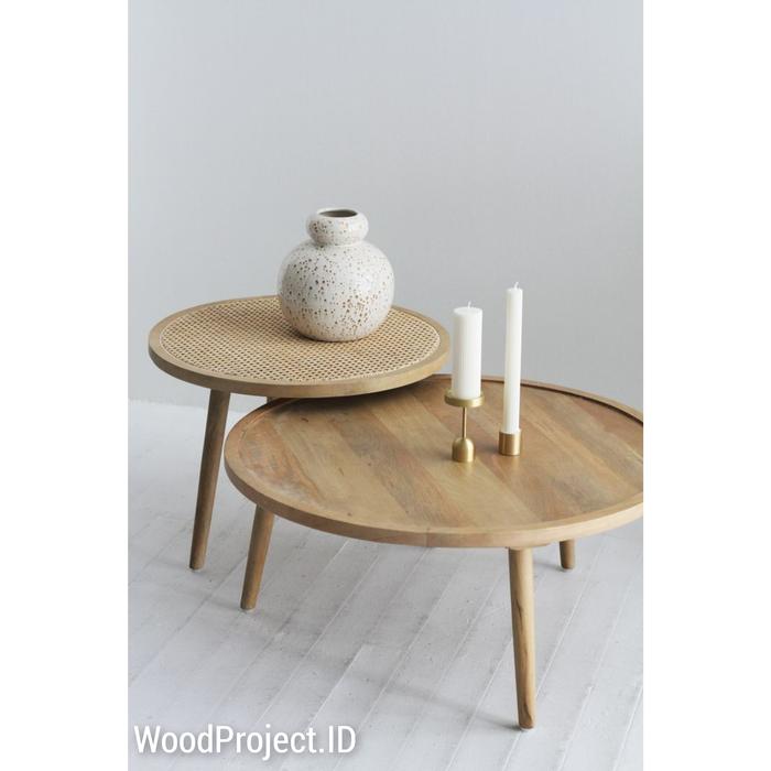 Jual coffee table bulat 2 minimalis kayu jati rotan - Kab. Jepara ...