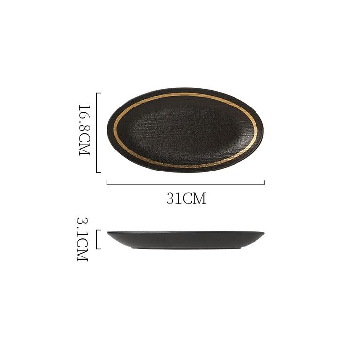 Jual Adam Oval Plate / Piring Saji Panjang Ikan Keramik Hitam Gold ...