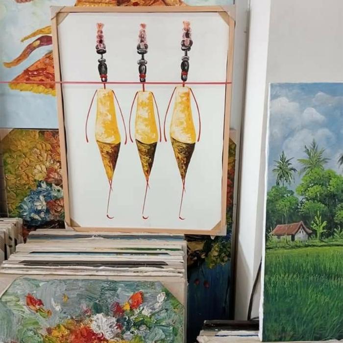 Jual lukisan model bali sudah dengan rangka kayu ukuran 80cmx60cm ...