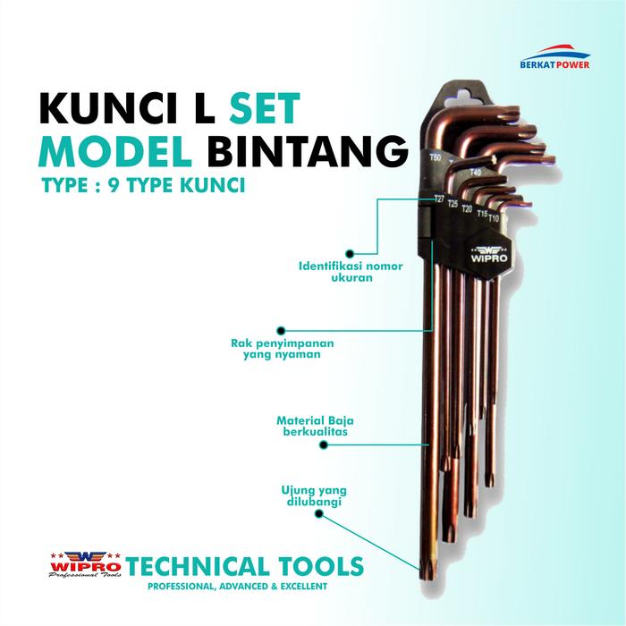 Jual Kunci L Allen Key Torx Set (9PCS) WIPRO TL-219 | EXTRA LONG - Kota ...