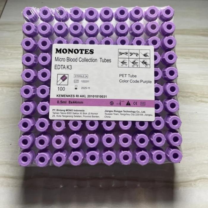 Jual Tabung microtainer edta 0.5 ml micro tube Monotes tutup ungu ...