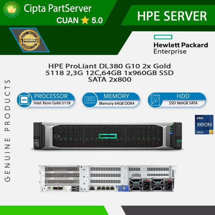 Jual HPE ProLiant DL380 G10 2xGold 5118 2,3G 12C 64GB 1x960GB SSD SATA ...