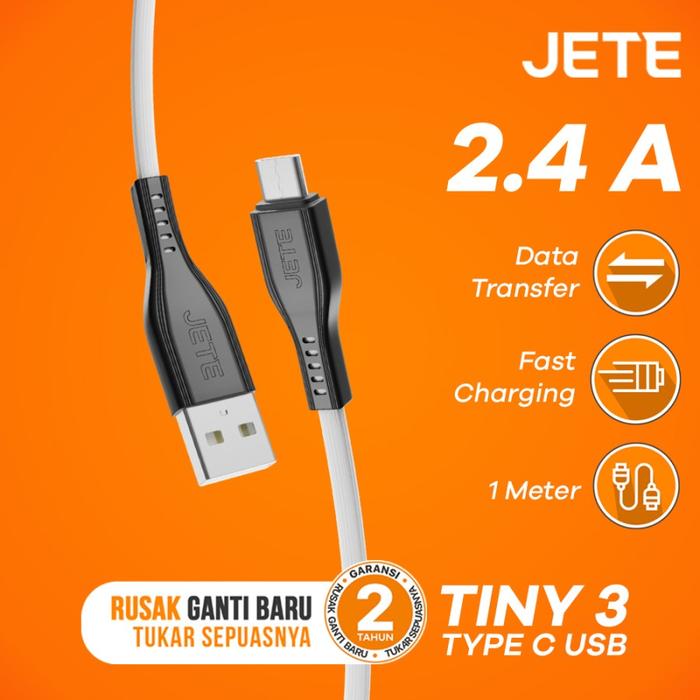 Promo JETE TINY 3 Kabel Data Type C 100cm 2.4A Fast Charging - Jakarta Barat - EAONLINE | Tokopedia
