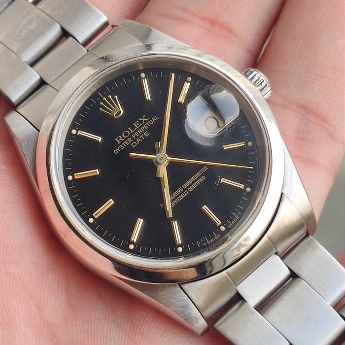 Jual SOLD Rolex Oyster Perpetual Date Black Gilt dial No reff. 15200 ...