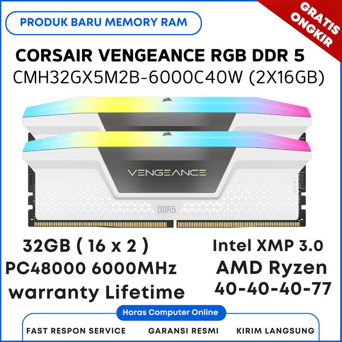 Jual RAM CORSAIR VENGEANCE RGB WHITE 32GB ( 2 X 16 ) PC48000 6000MHz DDR 5 - Jakarta Pusat ...
