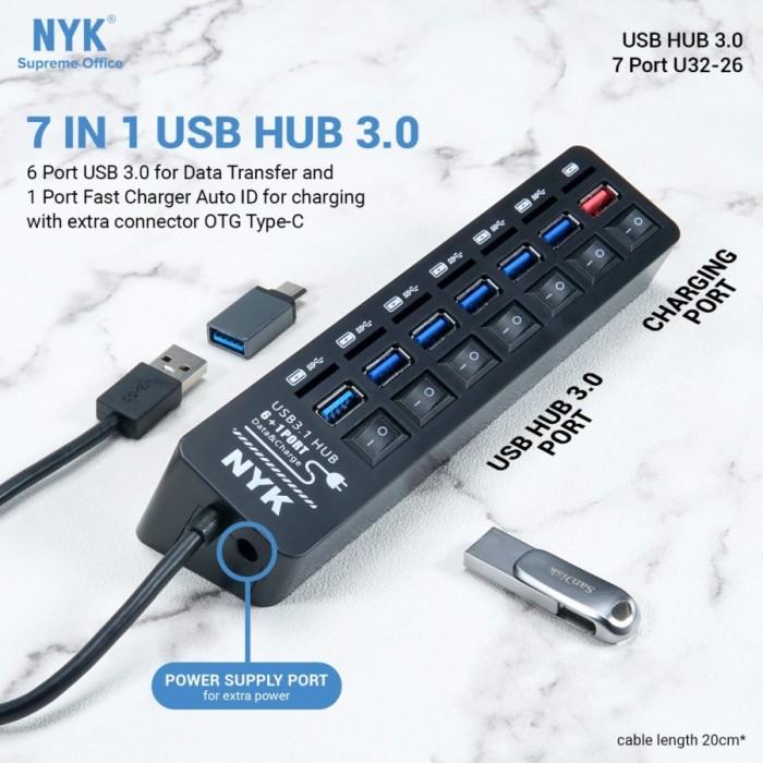 Jual NYK U32-26 Type C USB HUB 7 Port 6 USB 3.0 + 1 fast charger ...