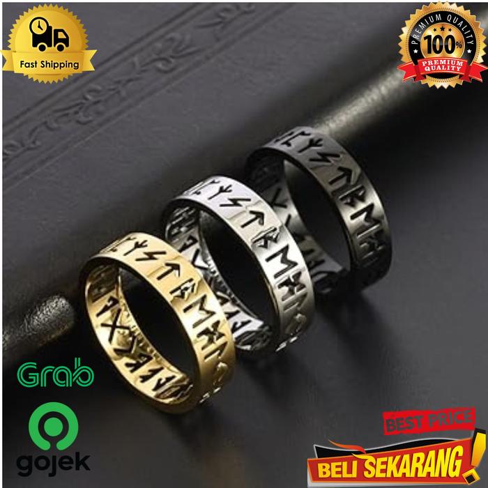 Promo Cincin Titanium Hitam Ori Anti Karat / Cincin Nordic Rune Viking ...