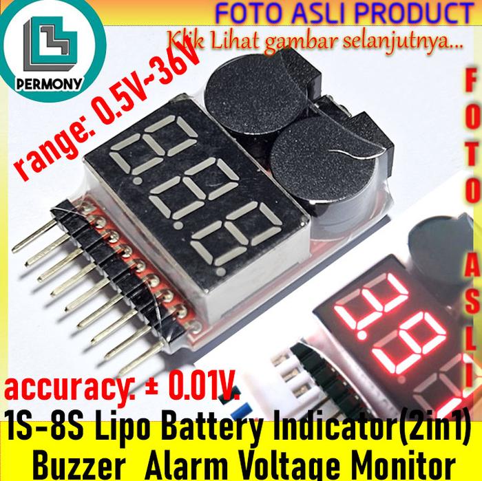 Jual 1S-8S battery monitor low voltage alarm buzzer lipo baterai test ...