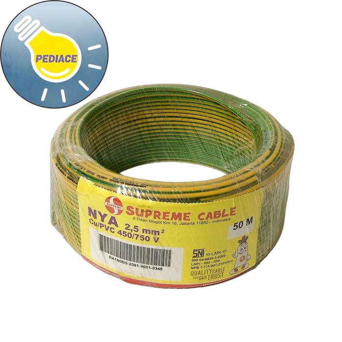 Jual Kabel Tunggal Kawat NYA 2.5mm SUPREME Warna Kuning Hijau 1 Roll ...