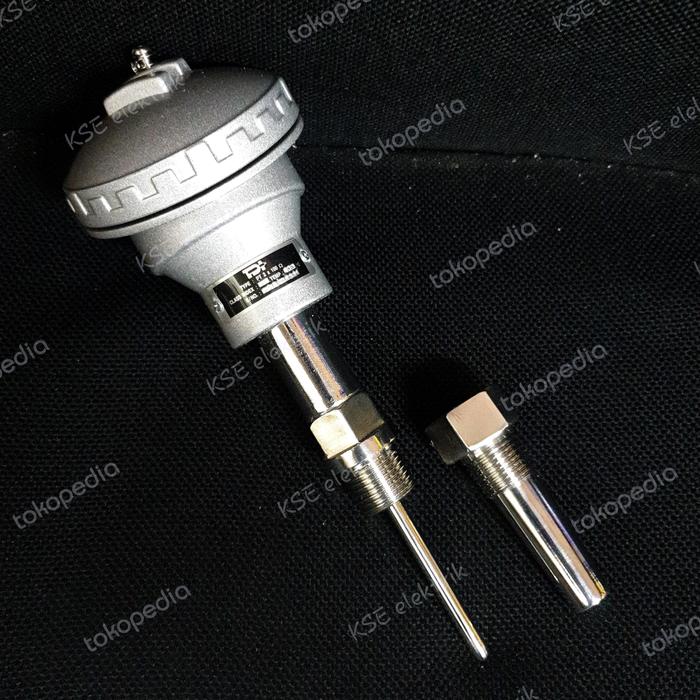 Jual sensor panas thermocouple 2xPT100 6X60mm drat 1/2" + thermowell ...