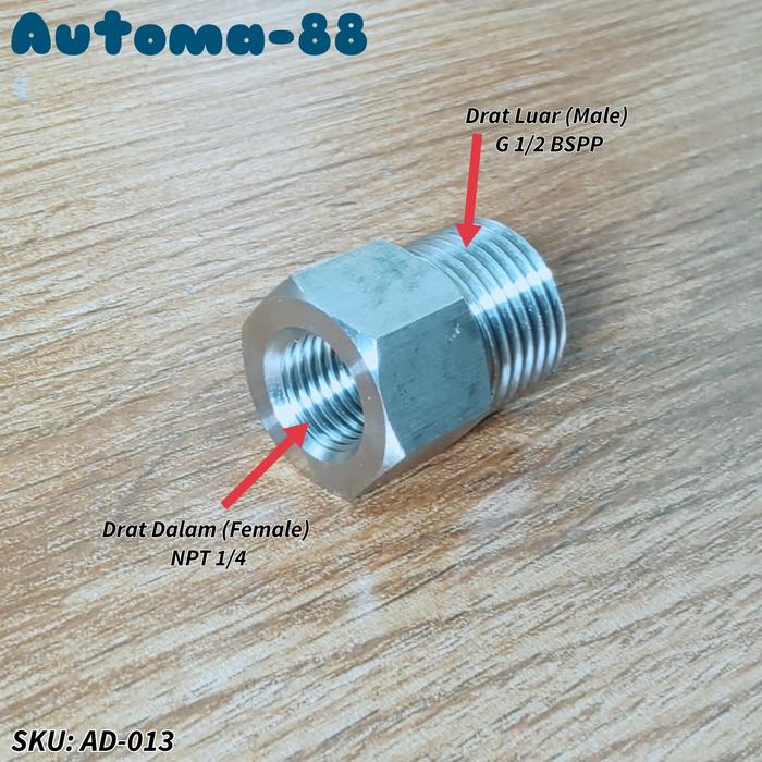 Jual AD-013 Adapter Drat NPT 1/4 Female ke G 1/2 inch BSPP Male ...