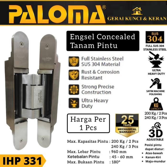 Jual PALOMA IHP 331 ENGSEL TANAM PINTU CONCEALED INVISIBLE HINGE D200 ...