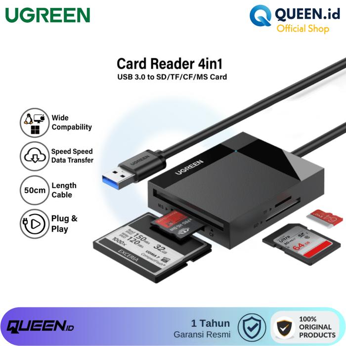 Jual UGREEN Card Reader USB 3.0 4in1 50cm SD TF MS CF Memory Reader ...
